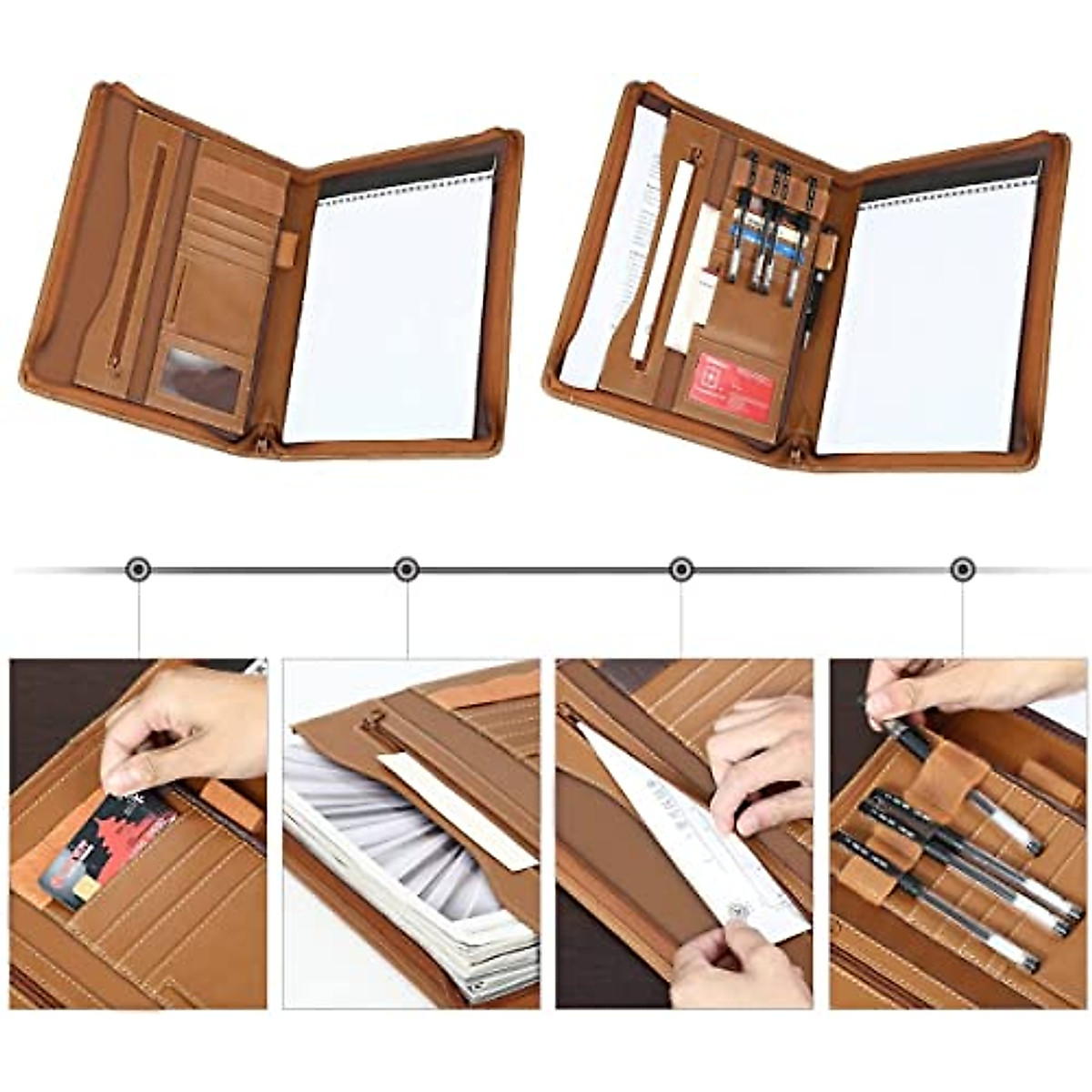 Leathario Portfolio Business Folder Padfolio A4 Writing Pad Document Organizer for Men Women School Office Conference Notepad Clip Boards