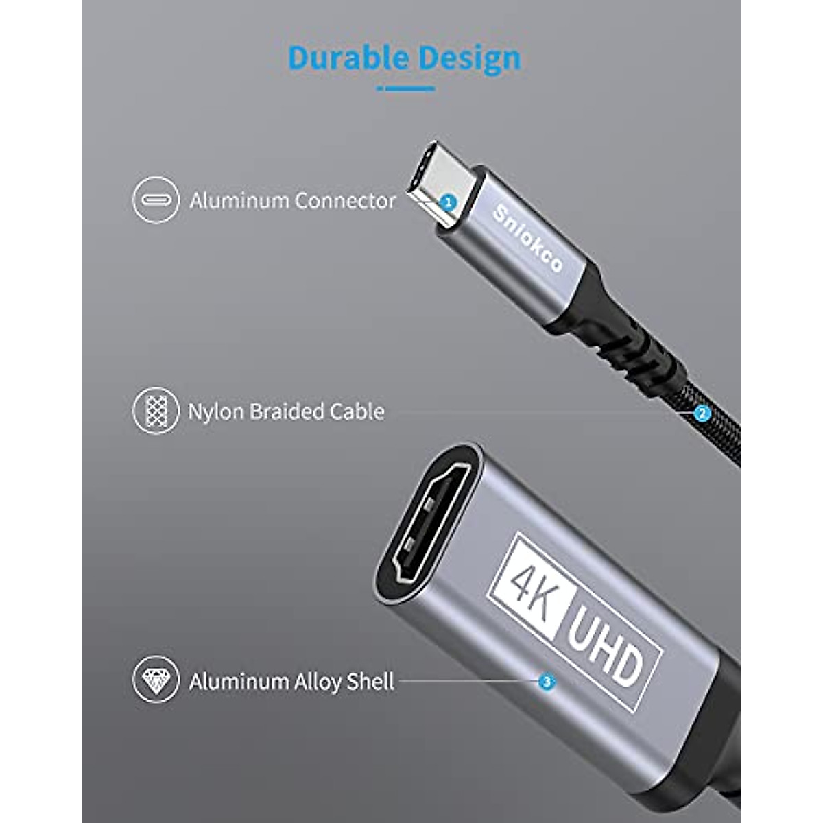 Sniokco USB C to HDMI Adapter, High Speed Portable Type C to HDMI Converter for Home Office, Aluminum, Compatible with i.Phone 15 Pro/Max, MacBook Pro/Air, Surface, i.Pad Pro/Air, XPS, G,alaxy S8-S23