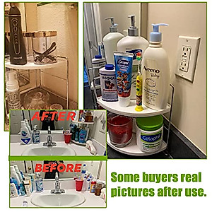 Sekepingo 2-Tier Corner Bathroom Sink Countertop Organizer-Vanity Tray Cosmetic & Makeup Storage-Kitchen Spice Rack Standing Shelf,Perfect Storage Shelf for Bathroom,Bedroom,Kitchen,Vanity,Silver