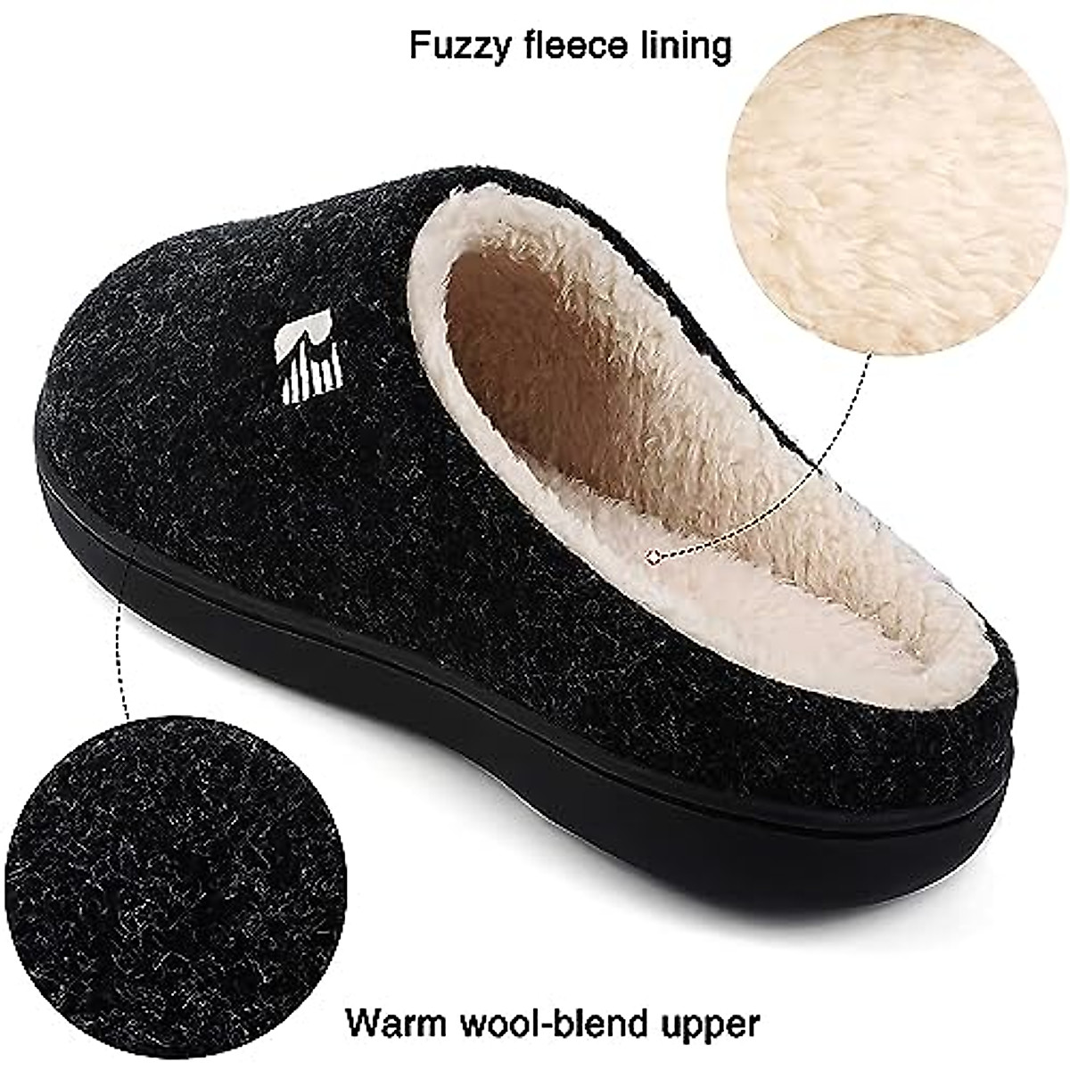 RockDove Men's Sherpa Lined Memory Foam Clog Slipper, Size 10.5 US Men, Black