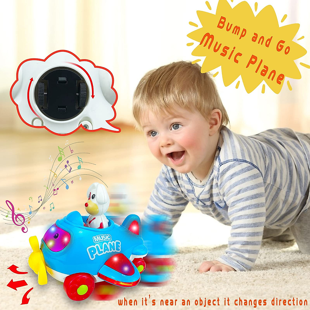 Baby Toys for 1 Years Olds, Bump & Go Baby Toys 12-18 Months Plane Musical Toys with Music Light-Up Airplane Toddlers Toys for 6+ Months Baby Crawling Toys Christmas Birthday Gifts