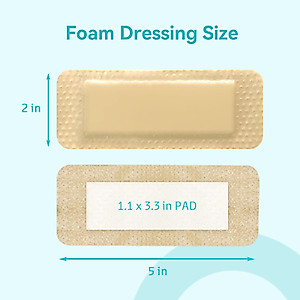 Conkote Silicone Bordered Foam Dressing 2‘’x 5‘’, Water-Resistant & Comfortable, Box of 10 Dressings
