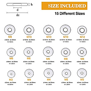 VIGRUE 304 Stainless Steel Flat Washers Set Washers Hardware Assortment 225 Pieces -15 Sizes M3 M4 M5 M6 M8 M10 M12