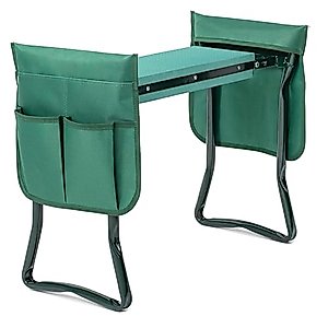 Simple Deluxe Garden Kneeler and Seat, Foldable Kneeling Stool with Thicker EVA Foam Pad Heavy Duty Bench, with Tool Pouch, Gifts for Outdoor Gardening, Fishing, Green
