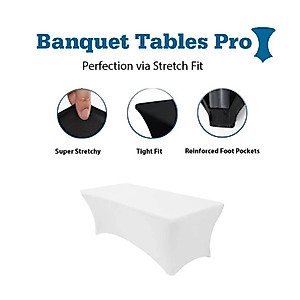 Banquet Tables Pro 8 Ft White Stretch Tight Fit Spandex Rectangular Folding Tablecover for 30Wx96Lx30H Folding Patio Tables, Banquet,Party