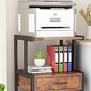 YQ FUNLIS 3-Tier Movable Printer Stand with Storage Home Office Printer Stand with Drawer Rolling Filing Cabinet Printer Cart for Kitchen,Retro