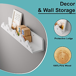 Sumbame Nursery Shelves for Wall Set of 2 - White Cloud Floating Bookshelf for Kids, 24 Inch Scalloped Picture Ledge Shelf, Display Shelf for Baby Bedroom, Nursery Decor, Baby Playroom, Toy Storage