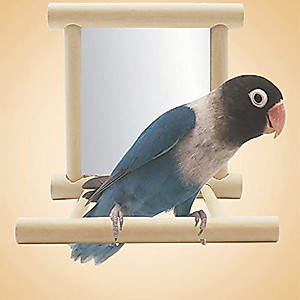 Hiborth Funny Wooden Bird Toy Mirror Stand Platform Toys for Parrots Cockatiel Vogel [Shipped from US]