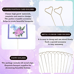 Mabor 20pcs Flower Card Holder Stick,Metal Floral Place Card Holder,Gift Card Holder,Flower Bouquet Accessories Heart Shape Flower Pick Clips for Floral Arrangement for Wedding Party Valentines