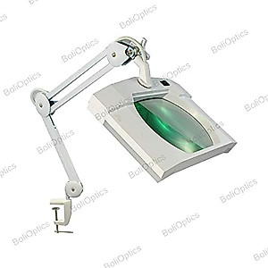 (Glass Lens) Professional LED Magnifying Lamp with Clamp, 7x6 inch Glass Lens, 1200 Lumens 5600K-6000K Daylight Bright 60 SMD LED, Work Light Mounting Bracket Clamp (5 Diopter) BoliOptics MG16302211