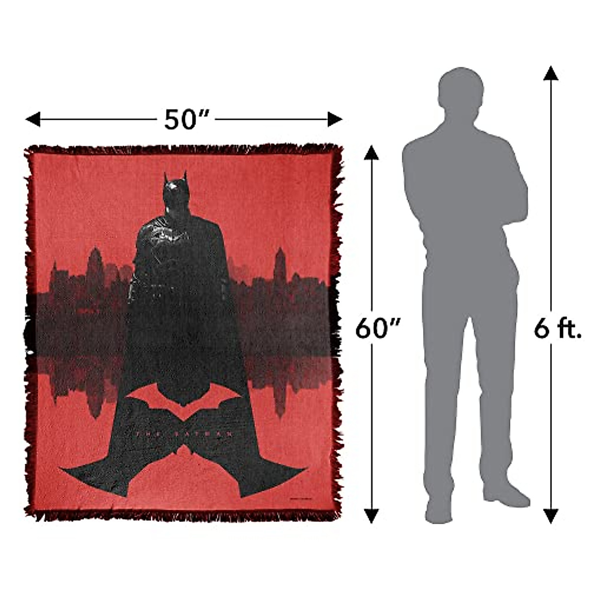 LOGOVISION The Batman (2022) Blanket, 50"x60" The Batman Gotham Mirrored Woven Tapestry Cotton Blend Fringed Throw