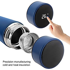 QiCheng&LYS Coffee Thermos,Tea Infuser Bottle,Smart Sports Water Bottle with LED Temperature Display,17 OZ Vacuum-Insulated Stainless-Steel Water Bottle (Blue)