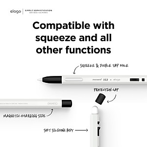 elago x MONAMI Pencil Case Compatible with Apple Pencil 2nd Generation Case, Durable Silicone, Classic Design, Magnetic Charging Compatible (White)