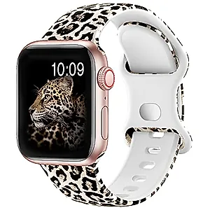 OriBear Compatible with Apple Watch Band 40mm 38mm Elegant Floral Bands for Women Soft Silicone Solid Pattern Printed Replacement Strap Band for Iwatch Series 4/3/2/1 S/M Romantic Flowers, Sexy Leopard