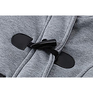 JiangWu Womens Fashion Horn Button Fleece Thicken Coat with Hood Winter Warm Jacket (Large, Light-gray)