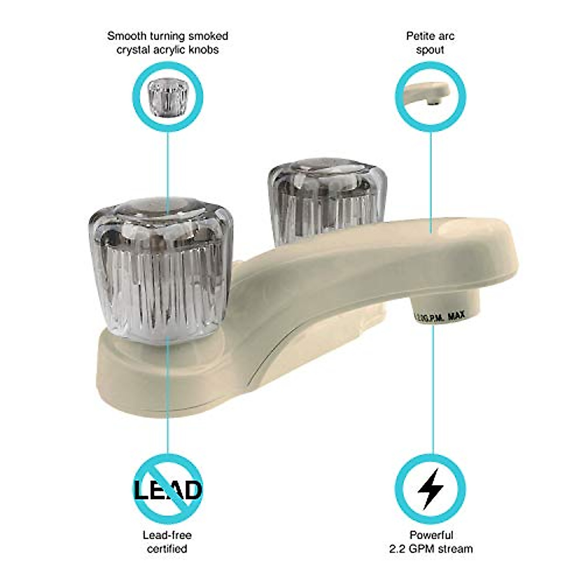 Dura Faucet DF-PL700S-BQ RV Bathroom Faucet with Smoked Acrylic Knobs (Bisque Parchment)