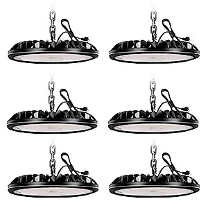 Royana 100W LED UFO High Bay Light, 6 Pack 10000LM Garage Lights High-Light Ceiling LED with 1.2M Cable 110V Plug LED Commercial Grade Light Lighting 6000K Shop Lights for Factory Warehouse Workshop