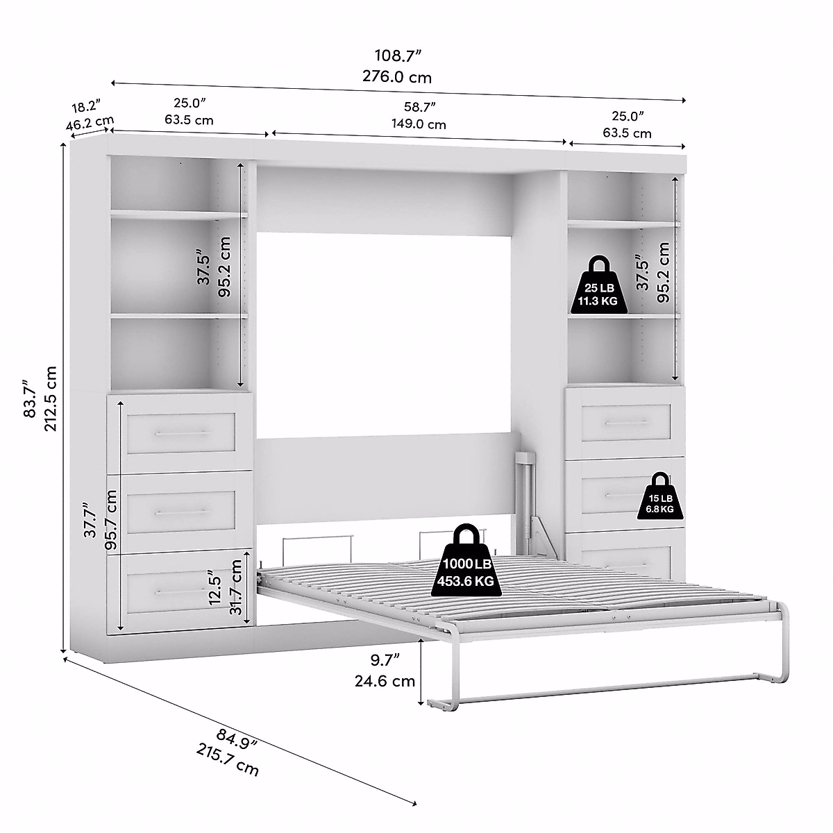 Bestar Pur Murphy, Space-Saving Wall Bed for Multipurpose Rooms, Full, White