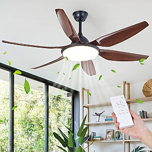 GDLT Farmhouse Ceiling Fan Chandelier, 56" Rustic Brown Ceiling Fan Light with Reversible Motor, with Remote Vintage 6 Blades Ceiling Fan Chandelier for Patio, Living Room, Dining Room