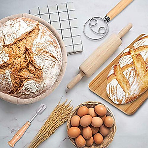 Bread Banneton Proofing Basket Set, 10 Inch Round & 9.6 Inch Oval Bread Proofing Basket Natural Rattan Banneton for Sourdough with Dough Whisk + Dough Scraper + Bread Lame + Cloth Liner