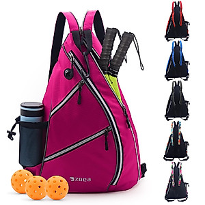 ZOEA Pickleball Bag, Sport Pickleball Sling Bag for Women Man, Adjustable Pickleball Backpack with Water Bottle Holder, Fits 4 Paddles and All Your Other Gear (Rose Red)