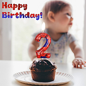 Red Blue Spider 5th Birthday Number Candles, Number 5 Candle Cake Topper Decorations for Spider Cartoon Themed Parties, 5th Birthday Cake Candles for Boys Girls Kids Party Supplies