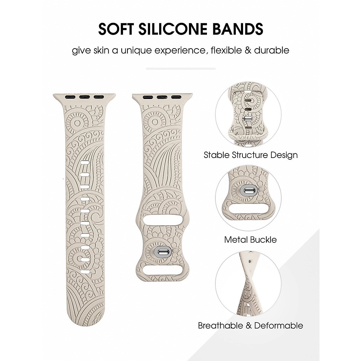 TOYOUTHS Boho Engraved Band Compatible with Apple Watch Band 42mm 41mm 40mm 38mm Women Men, Bohemian Designer Sport Soft Silicone Fancy Dressy Fashion Straps for iWatch Series 10/9/SE/8/7/6/5/4/3/2/1