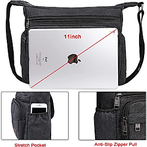 JAKAGO Canvas Messenger Bag Multi Pockets Shoulder Bag Cross body Satchel Bag for Business Travel Outdoor Daily Use (Black)