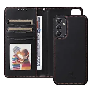 Wallet Case Compatible with Samsung Galaxy A34 5G Wallet Case Detachable Back Case with Card Holder/Wrist Strap, PU Leather Flip Folio Case with Magnetic Stand Shockproof Phone Cover (Color : Black)