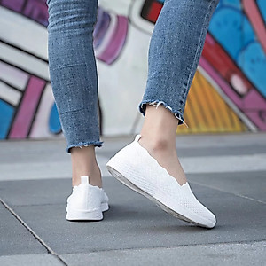 poemlady Women's Slip on Loafer Shoes - Mesh Casual Ballet Flat Nurse Walking Sneakers Knit Round Toe Casual Low Wedge Memory Foam Shoes, 1905 A/White 8