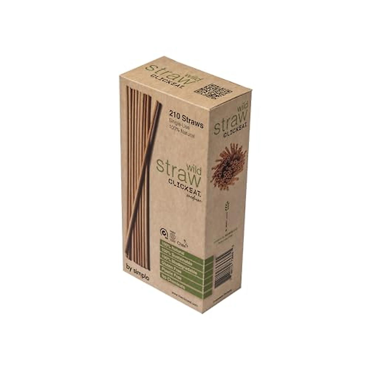 Clickeat Biodegradable Straws 100% Natural, Compostable, Disposable - 210 PCS, Eco-Friendly, Ideal for Restaurants, Coffee Stirring, Made with Rye Stalks - Sustainable Choice for Your Beverages