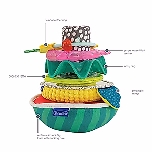 Infantino Sensory Stacking Rings - 5 Multi-Function Toys and Wobble Base, Teethers, Selfie Mirror, Rattle, Encourages Cognitive and Fine Motor Skill Development, for Infants and Toddlers 6M+