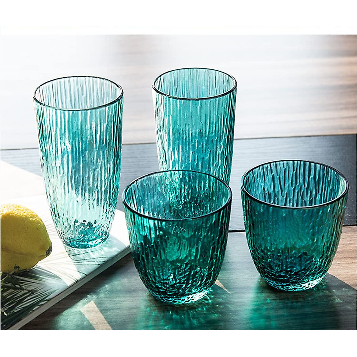 Amzcku Drinking Glasses Set of 8 | 4 Highball (12 oz.) And 4 Rocks Glass(10 oz.) | Glassware Kitchen family Lensed for Water, Beer，Wine，Milk，Juice and Cocktails.