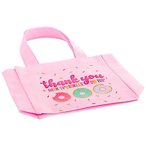 BLUE PANDA - 24 Pack Donut Goodie Bags - Pink Donut Theme Party Favor Totes for Girl's Birthday, Baby Shower, Special Event (6.5 x 7 x 2 In)