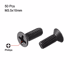 uxcell M3.5 x 10mm Phillips Screw Fastener Black for Laptop PC TV Fan Switch 50pcs