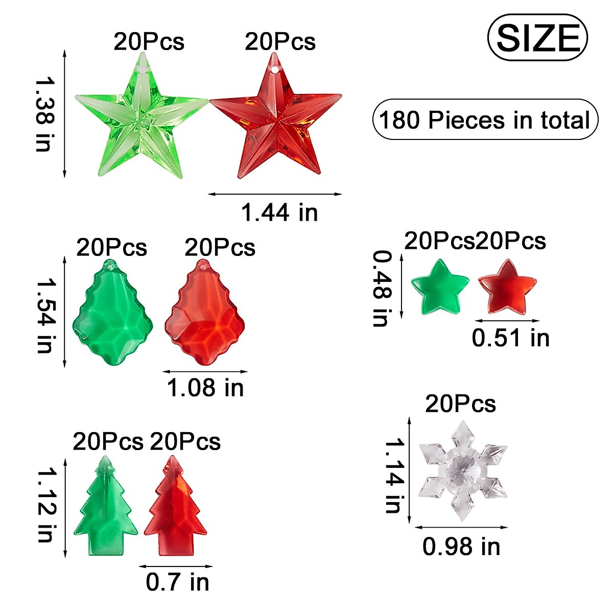 Topeen Acrylic Holiday Gems Crystals Gems for Table Scatter, Christmas Party Decoration Favor Vase Filler, 180 Pcs (Christmas Gems)