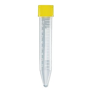 Globe Scientific 6293 Polypropylene General Purpose Centrifuge Tube with Attached Yellow Screw Cap, Sterile, 10mL Capacity (Case of 1000)