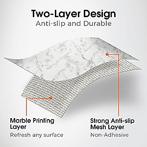 Drawer and Shelf Liner for Kitchen Cabinet: Non Adhesive Fridge Liner Washable Reusable Easy to Clean Strong Grip Liner for Cabinets, Dresser, Bathroom Cupboard Drawers, White Marble (12 in x 10 FT)