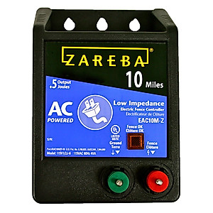 Zareba EAC10M-Z AC Powered Low Impedance Electric Fence Charger - 10 Mile Plug-In Electric Fence Energizer, Contain Small Animals, Keep Out Pests and Predators