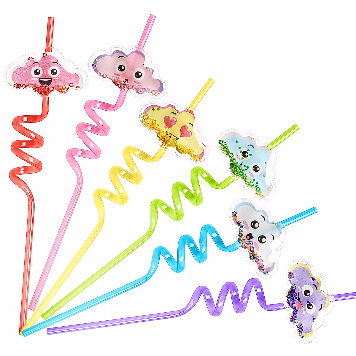 AFZMON Cloud Party Favors 24 PCS Cloud Drinking Straws with 2 Cleaning Brush On Cloud 9 Birthday Party Supplies Decorations