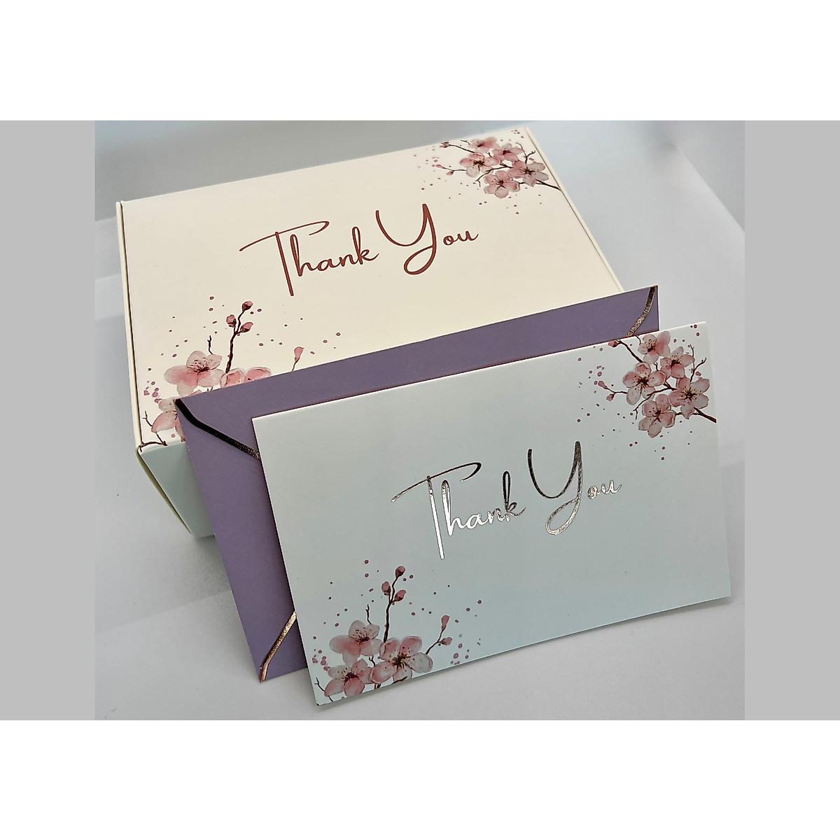 Aeon Passions Elegant Floral Thank You Cards with Rose Gold Foil Stamping and Envelopes with Gold Lining in a Sturdy Box - 36 Pack - 4x6 Inches (Weddings, Bridal Showers, Birthdays and more) (Pink)