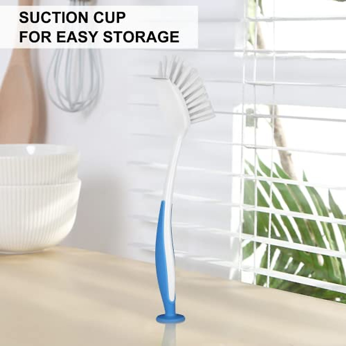 SetSail Dish Brush with Handle, 2 Pack Stiff Bristles Dish Scrubber with Suction Cup Dish Scrub Brushes with Built-in Scraper for Cleaning Dishes, Pots and Pans, Kitchen Sink