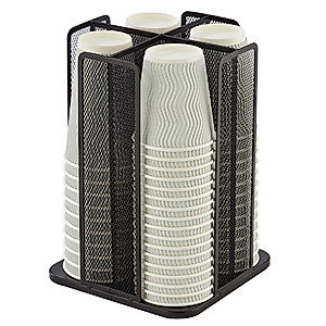 Annova Paper Cup and Lid Holder Plastic Cup Storage Organizer, 360°Rotating Coffee Cup Dispenser with 4 Compartments, Multifunctional Cup Storage Rack for Home, Office, Bar, Coffee Shop (Black)