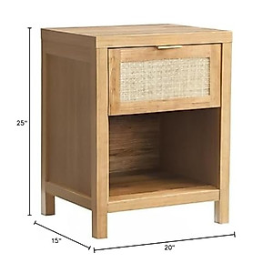 SICOTAS Rattan Nightstand Set of 2 - Farmhouse Night Stand with Drawer and Storage Shelf - Boho Bedside Table End Table Side Table Accent Table for Bedroom Living Room