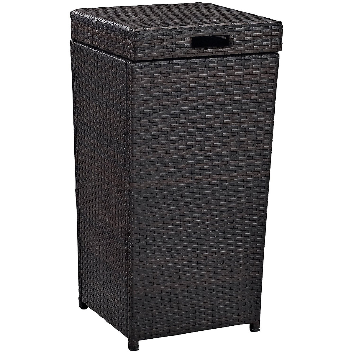 Crosley Furniture Palm Harbor Resin Wicker Outdoor Trash Can With Lid for Backyard, Patio, Deck, Balcony, Brown