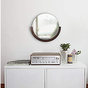 Umbra Mira Decorative Wall Entryway, Circular Mirror with Wood Frame on The Bottom Half, 22.5 Inch, Aged Walnut