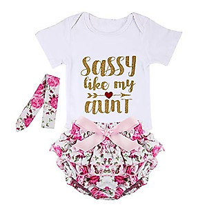 puseky Newborn Baby Girl Auntie Clothes Romper Floral Shorts with Headband Summer Outfits Cute Baby Girl Auntie Outfits 6-12 Months