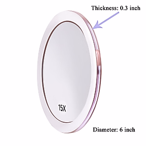 SANTOO 15X Magnifying Mirror - with 3 Mounting Suction Cups - Used for Precise Makeup - Eyebrows/Tweezing - Blackhead/Blemish Removal - Bathroom/Travel Makeup Mirror - 6 Inch Round (Rose Gold)