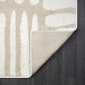 Abani Nuevo Collection Area Rug - Neutral Beige/Cream Abstract Design - 6'x9' - Easy to Clean - Durable for Kids & Pets - Non-Shedding - Medium Pile - Soft Feel - for Living Room, Bedroom & Office