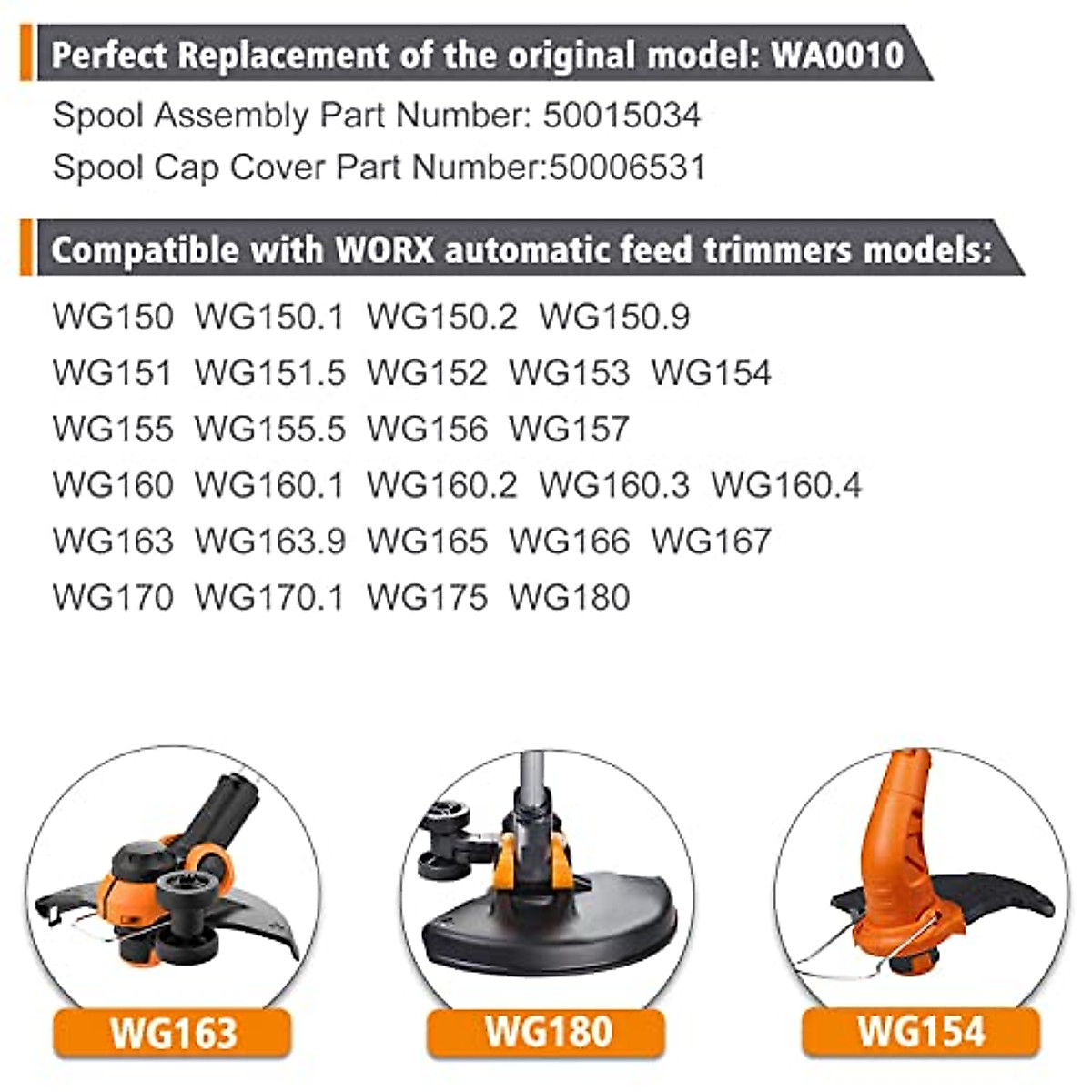 X Home WA0010 Weed Eater String Compatible with Worx Select Electric String Trimmers, 10 Spools & 2 Caps